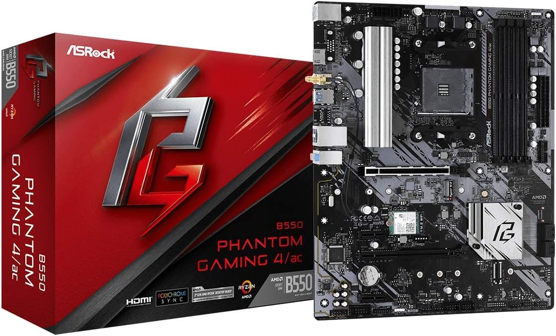 ASRock | Phantom Gaming 4 Motherboard AM4 DDR4 AMD B550 SATA 6GB/s ATX ...